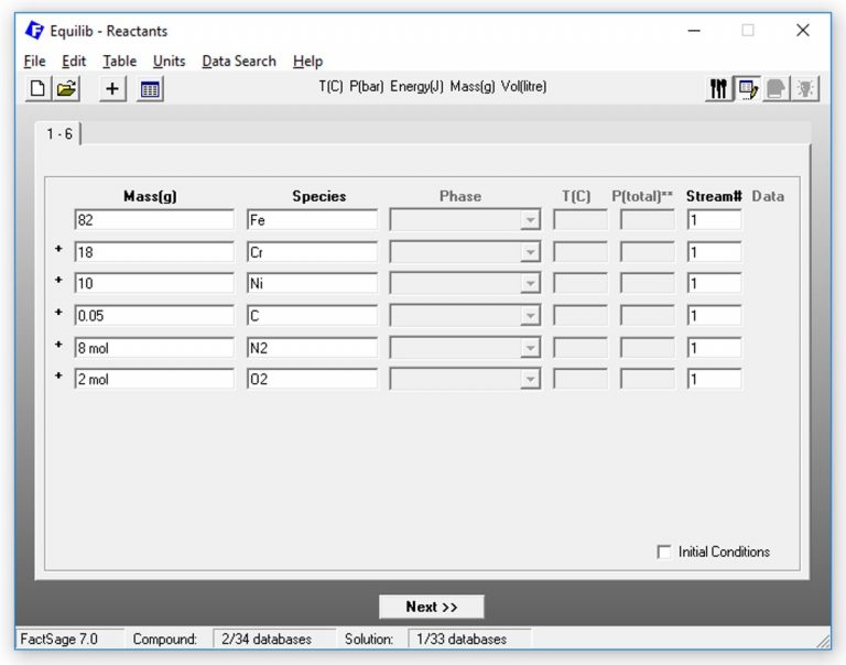 A hands-on example for an equilibrium-module calculation - GTT-Technologies